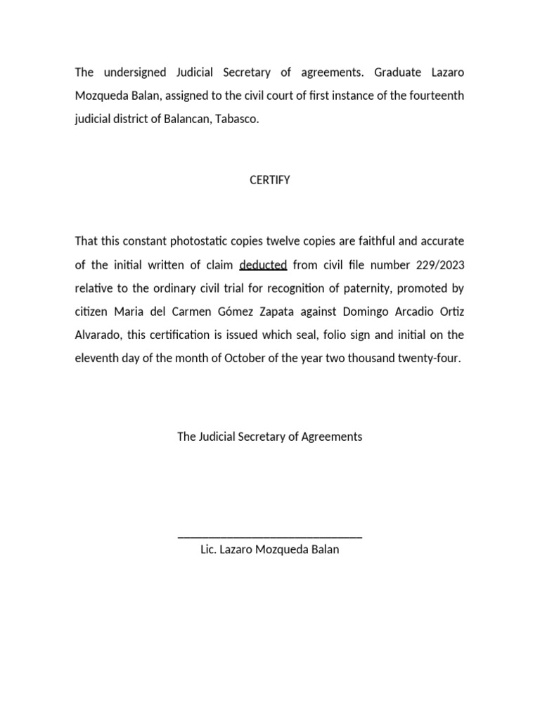 The Undersigned Judicial Secretary of Agreements | PDF