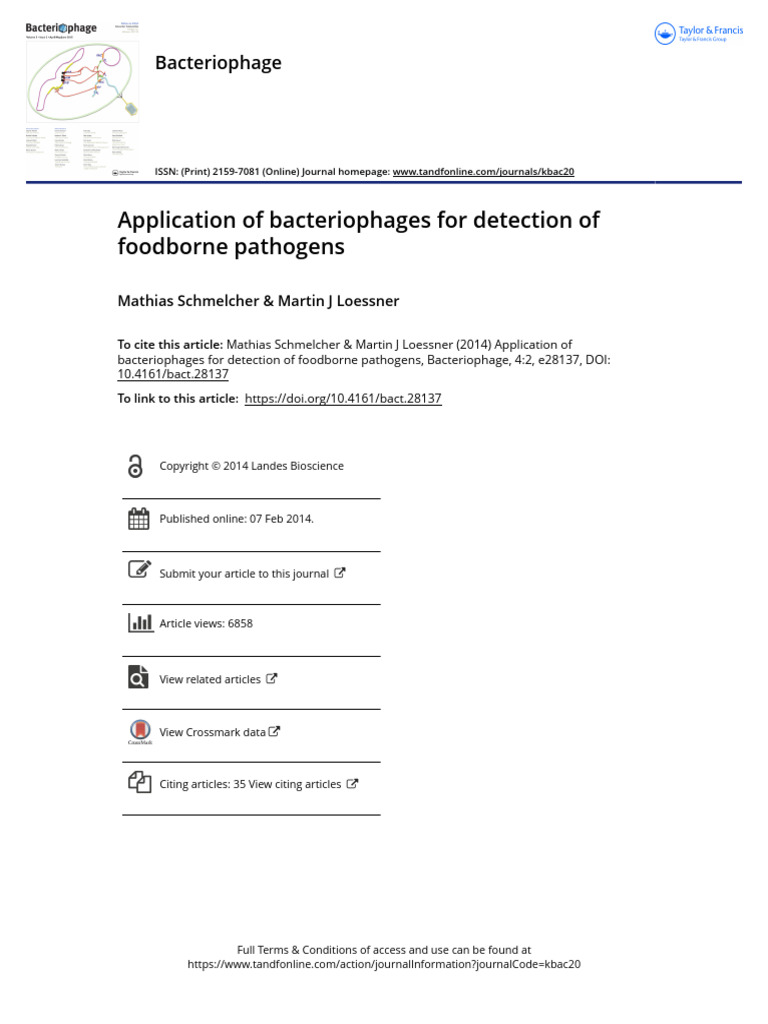Application Of Bacteriophages For Detection Of Foodborne Pathogens Pdf Bacteriophage