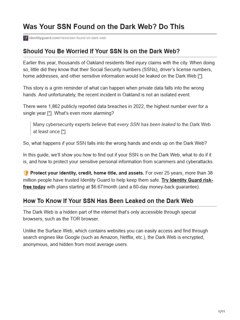 Was Your SSN Found On The Dark Web Do This | PDF | Password | Identity ...