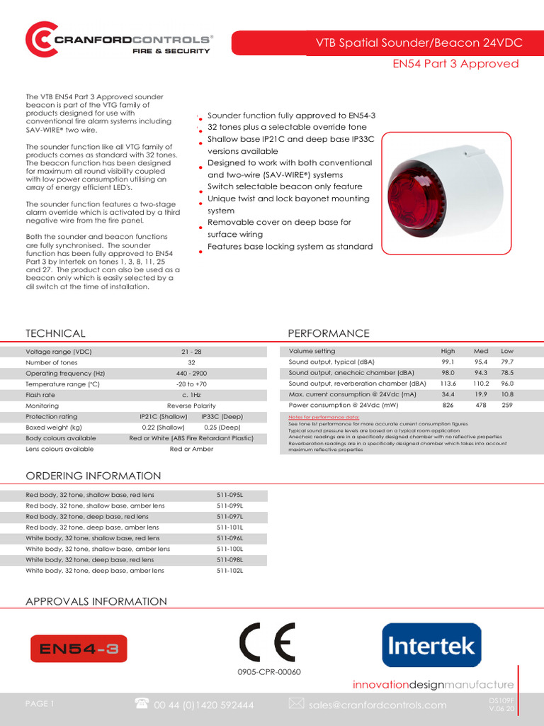 DS109F Sounder Beacon Datasheet | PDF | Electrical Engineering | Electricity