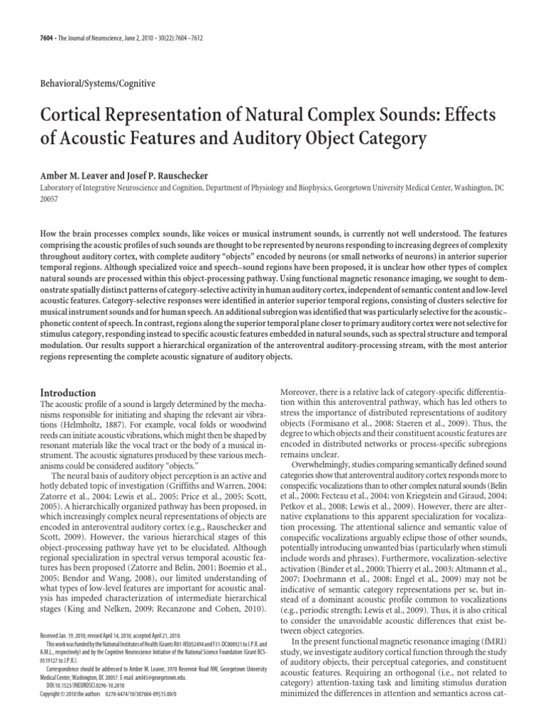 Cortical Representation of Natural Complex Sounds | PDF | Pitch (Music ...