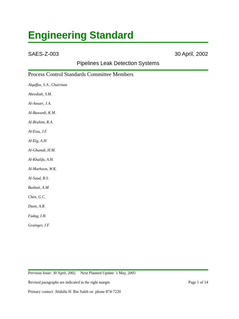 Pipelines Leak Detection Systems Standard | PDF | Reliability Engineering