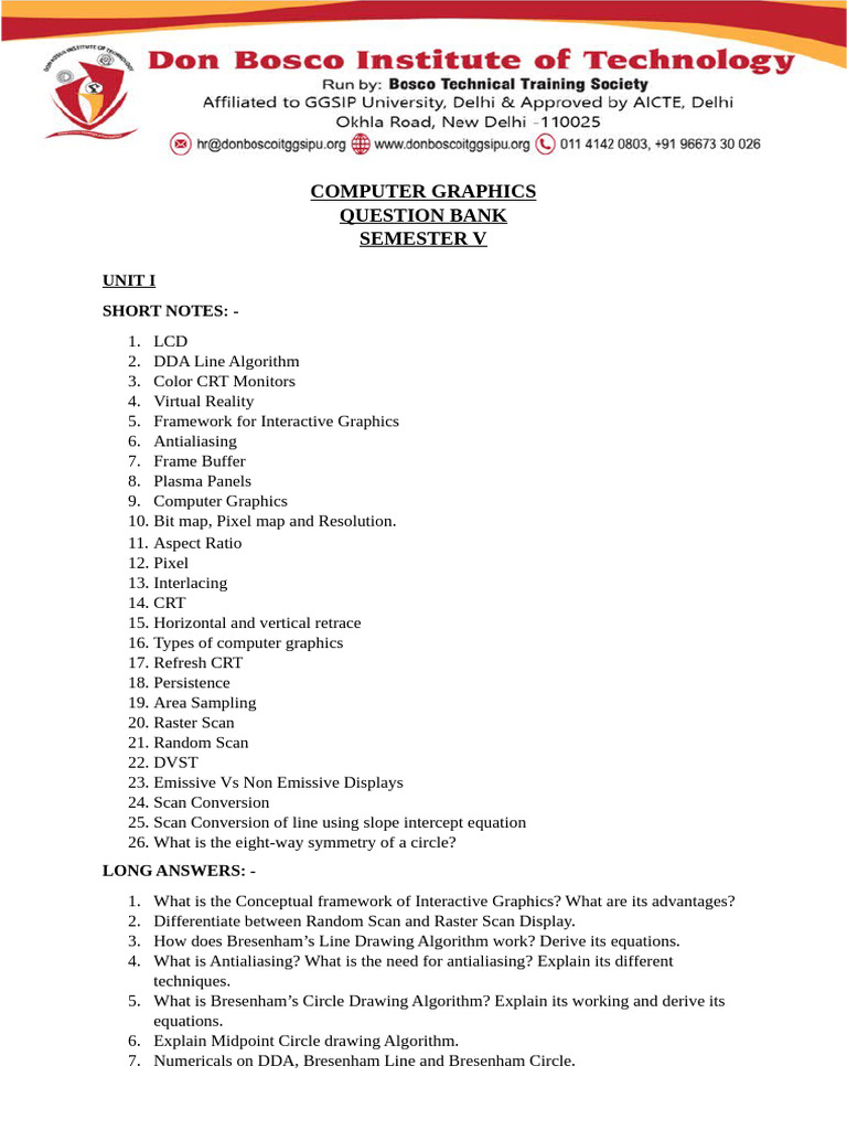 Question Bank CG | PDF | 2 D Computer Graphics | Imaging