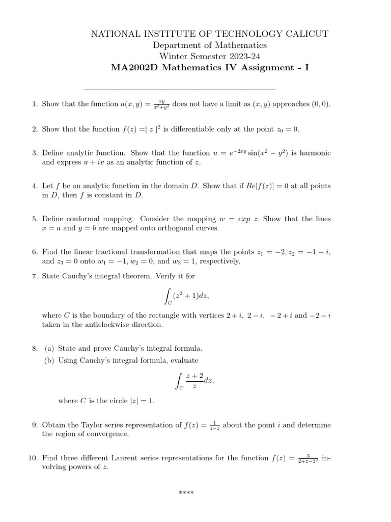 MA2002D Assignment I February 2024 | PDF