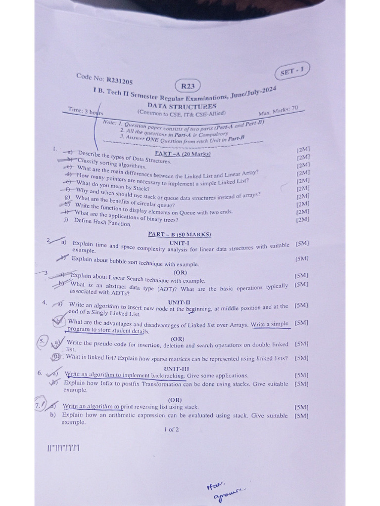 DS R23 Question Papers 2024 1-2 | PDF