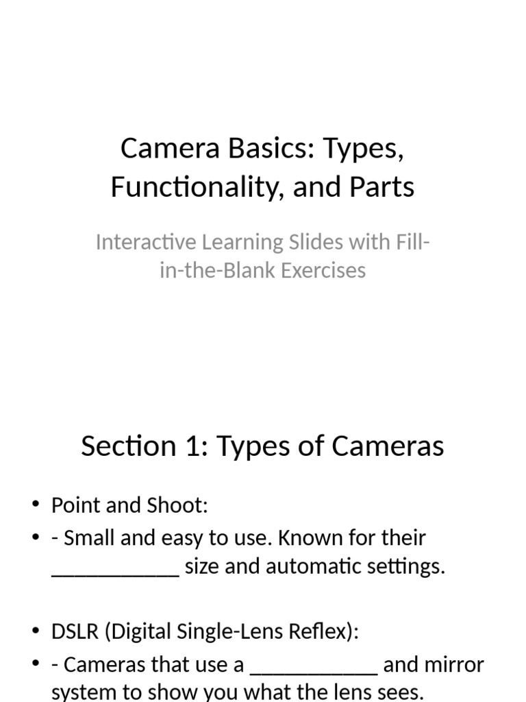 Camera Basics Fill in The Blank Slides | PDF