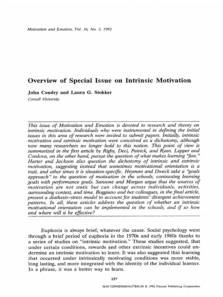 Intrinsic Motivation | PDF | Motivational | Motivation