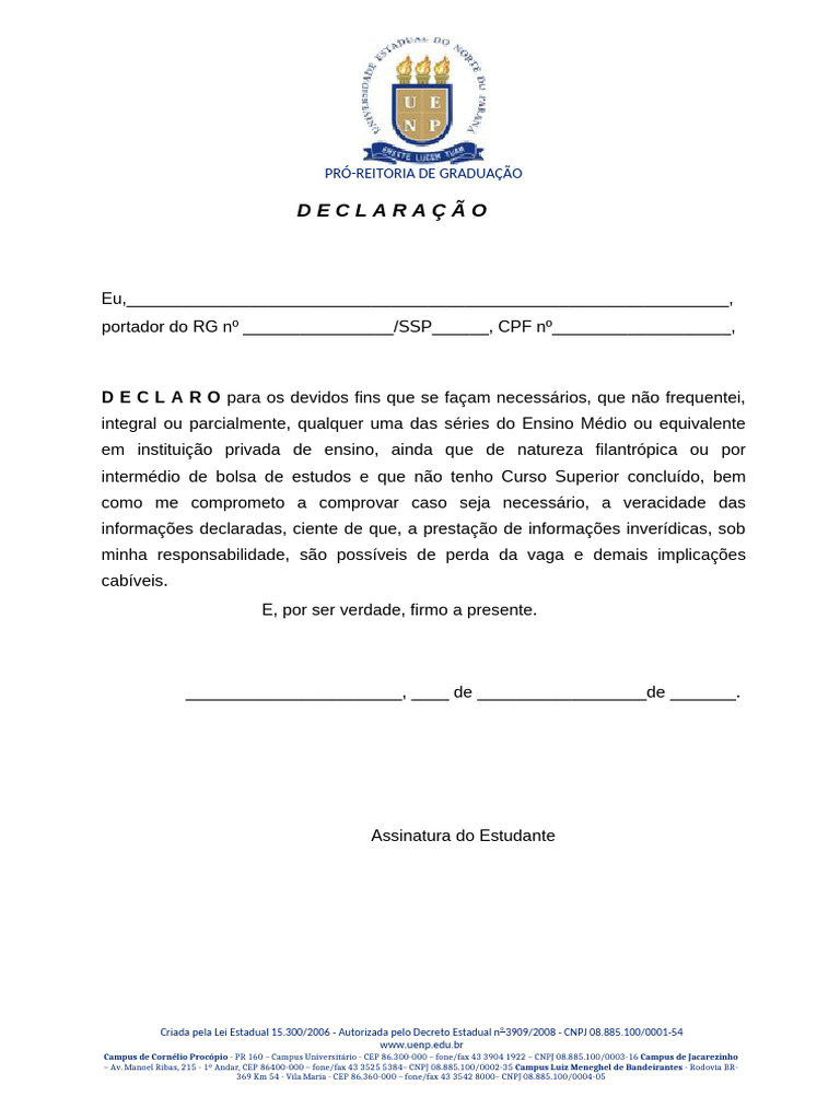 Prograd Declaracao Sistema de Cotas | PDF