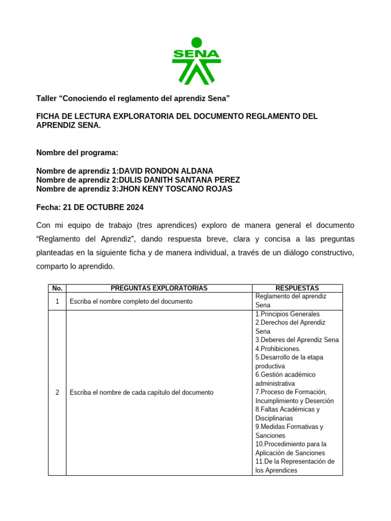 Taller 7 Conociendo El Reglamento de Aprendices Sena | PDF