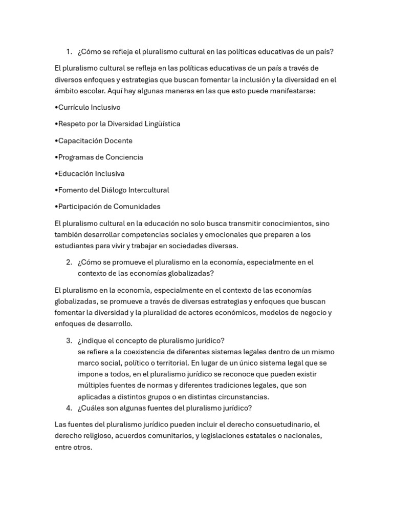 Pluralismo Preguntas y Respuestas | PDF
