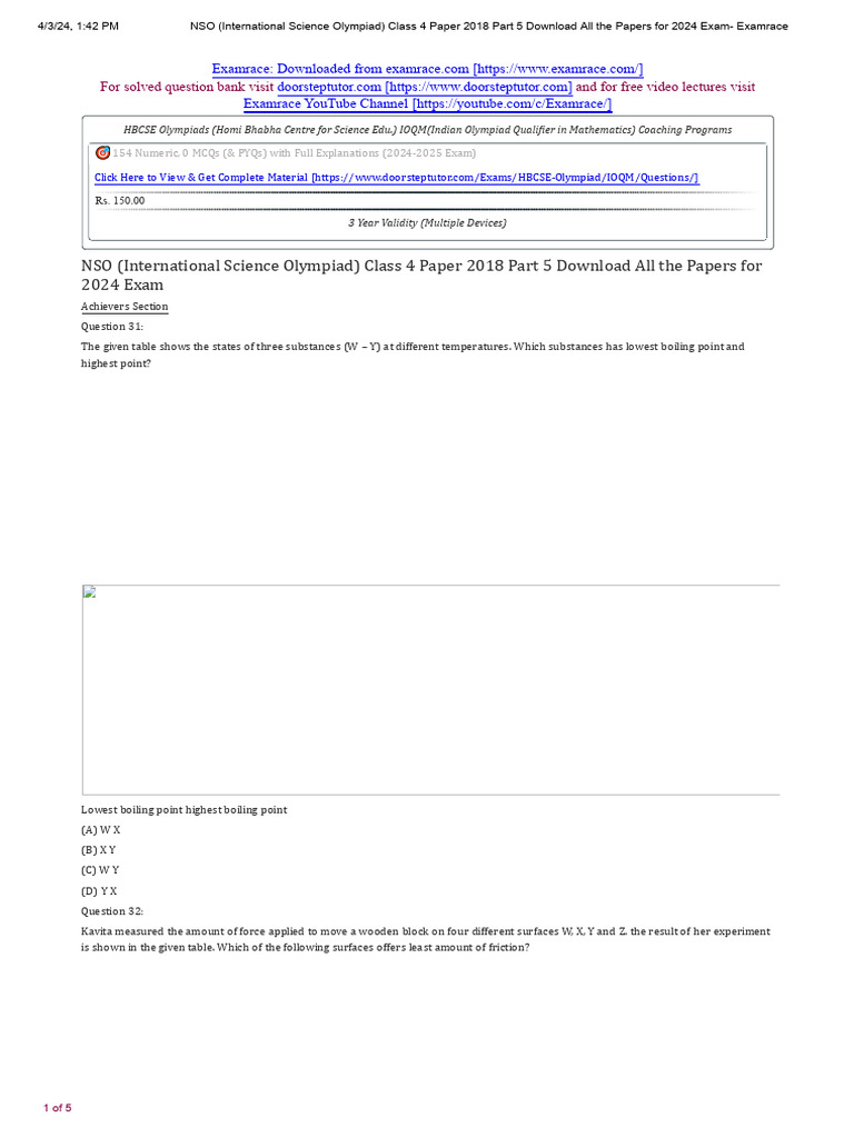 NSO Class 4 Paper 2018 Part 5 | PDF | Applied And Interdisciplinary Physics