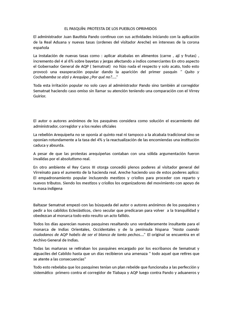 EL PASQUÍN Rous | PDF | Antiguas colonias españolas | Colonización ...