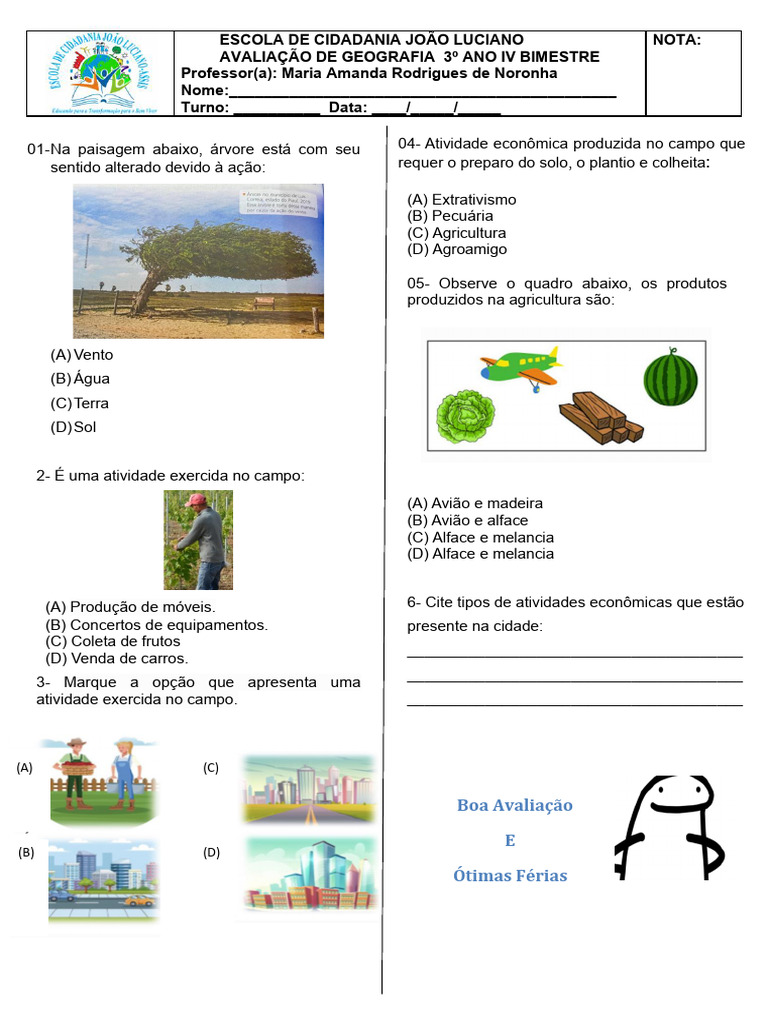 Prova de Geografia 3 Ano | PDF