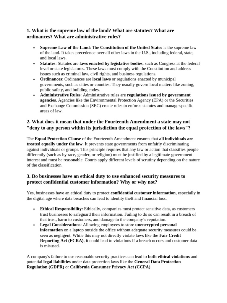 U.S. Law: Constitution, Statutes, and Ethics | PDF | Equal Protection ...