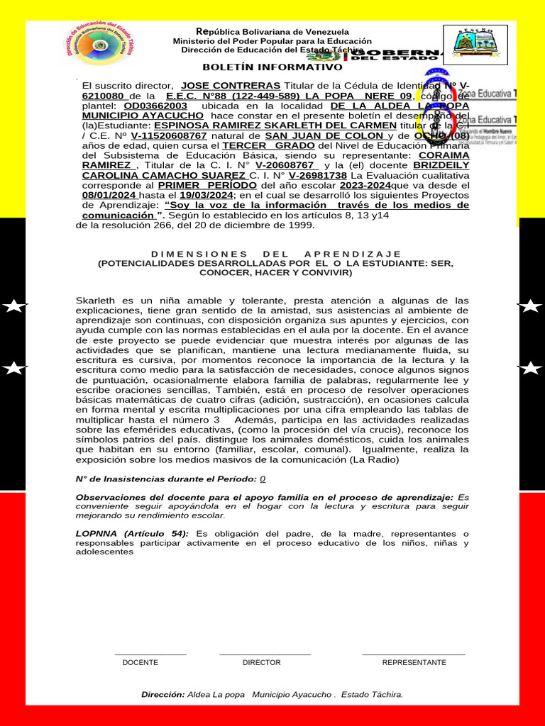 Segundo Informe S Carolina Ok | PDF | Educación primaria | Aprendizaje