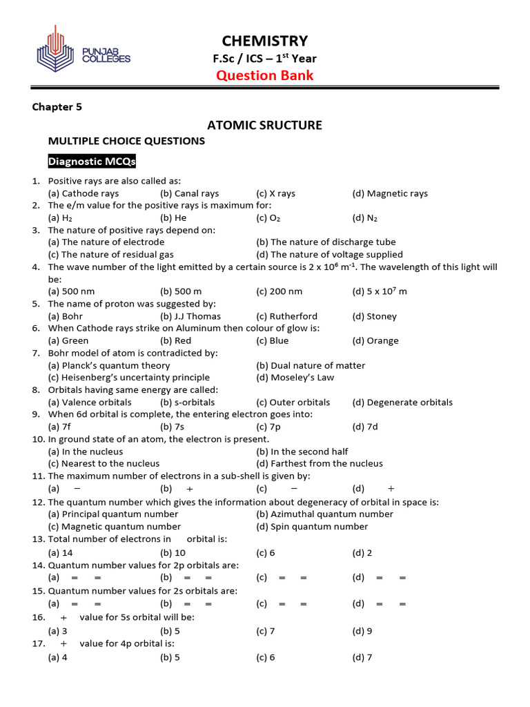 Chemistry 1st Year Question Bank CH#5 | PDF | Atomic Orbital | Electron