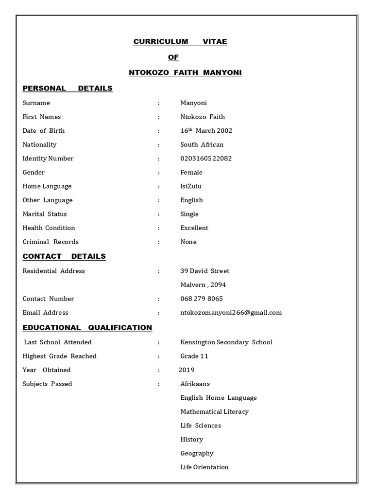 Ntokozo Cv1 Pdf