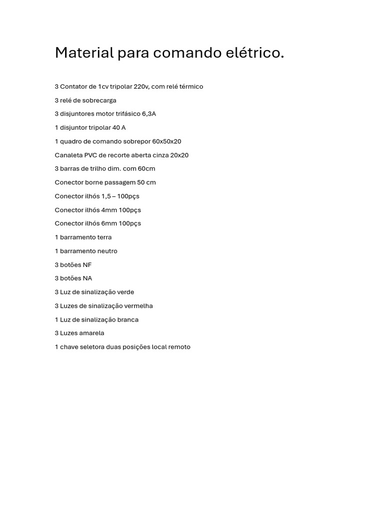 Material Comando Eletrico | PDF