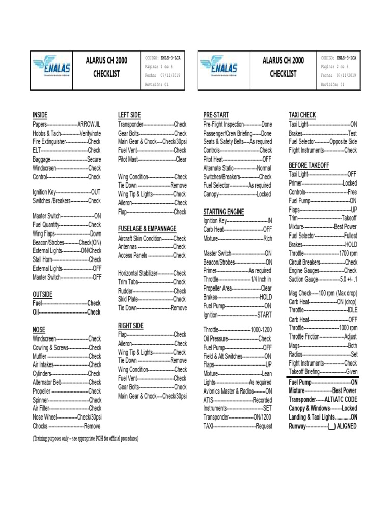 Lista de Chequeo Alarus | PDF | Transport | Aviation