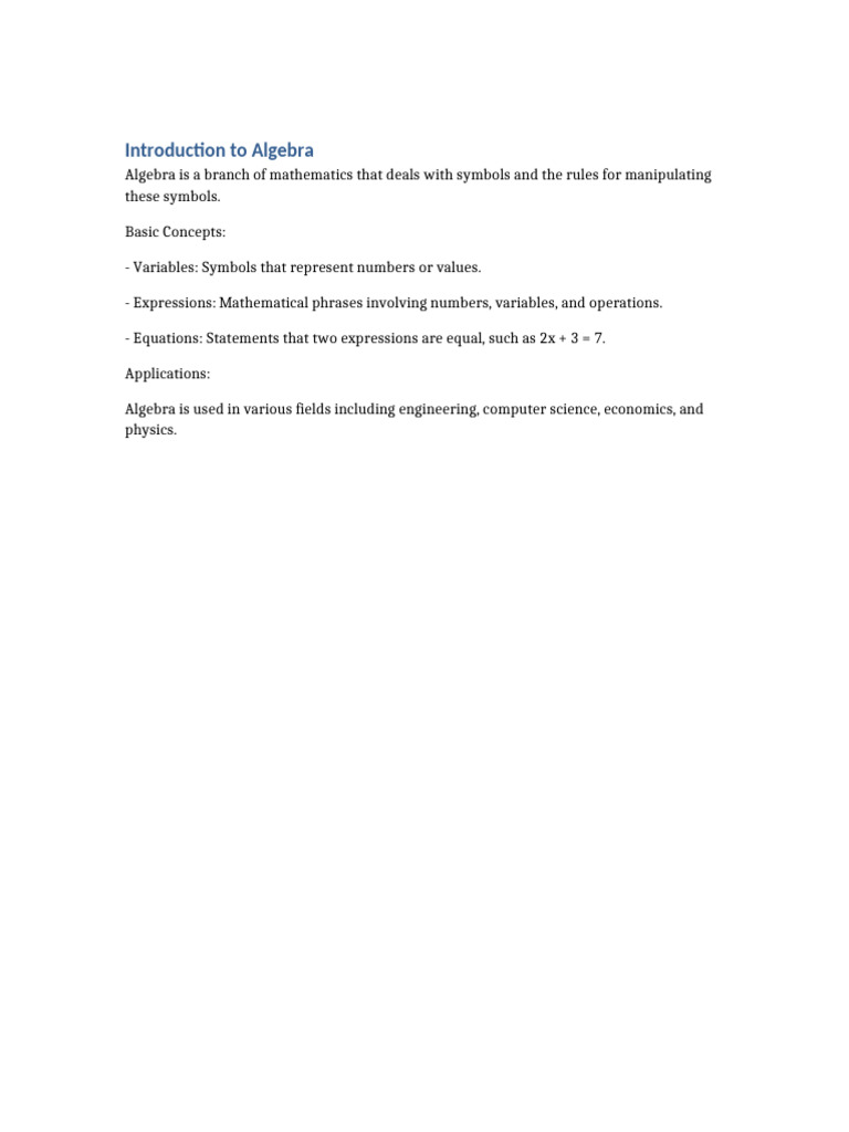 Introduction To Algebra | PDF
