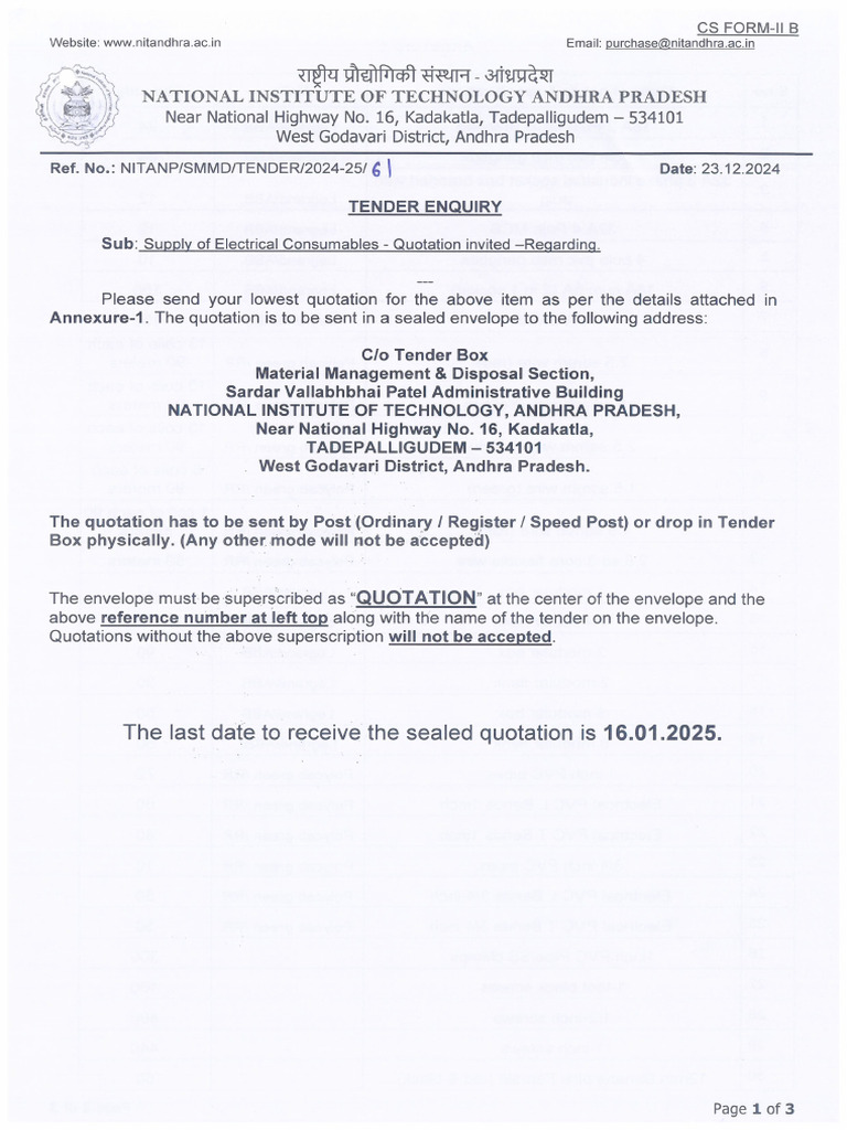 Supply of Electrical Consumables | PDF