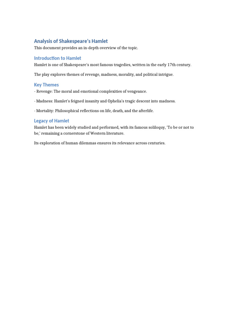 Detailed Analysis of Hamlet | PDF