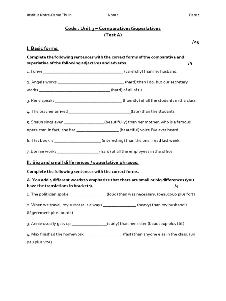 Comparatives and Superlatives Test | PDF | Adverb | Grammar