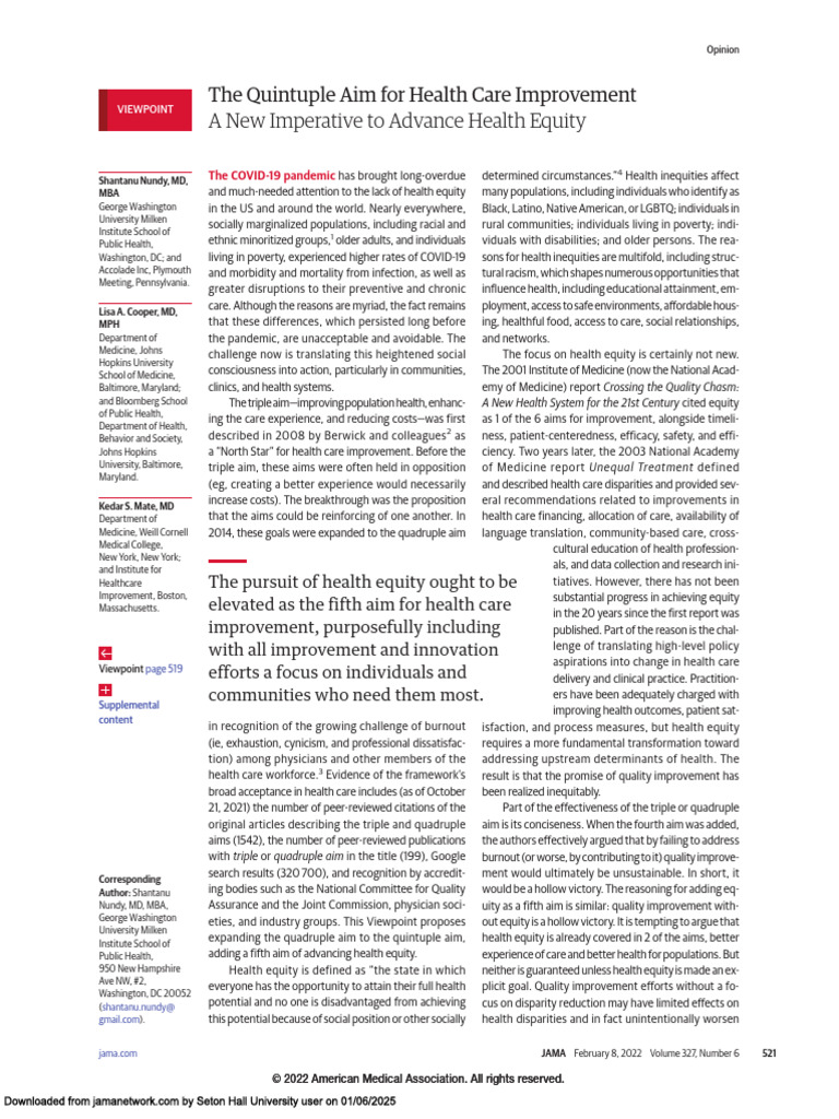 Jama Nundy 2022 VP 210164 1644261854.36437 | PDF | Health Equity ...