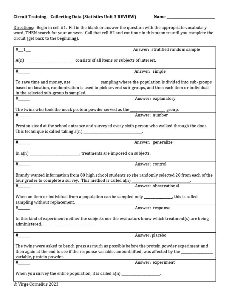 CED Unit 3 Circuit Training | PDF | Sampling (Statistics) | Experiment