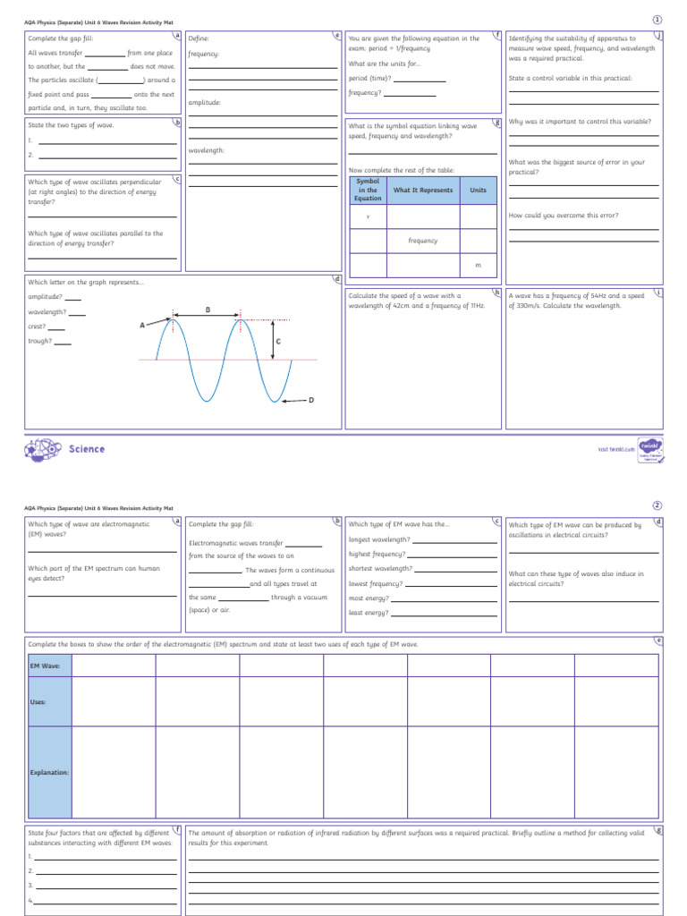 t4 SC 1098 Aqa Physics Separate Unit 6 Waves Revision Activity Mat Pack English - Ver - 2 | PDF ...