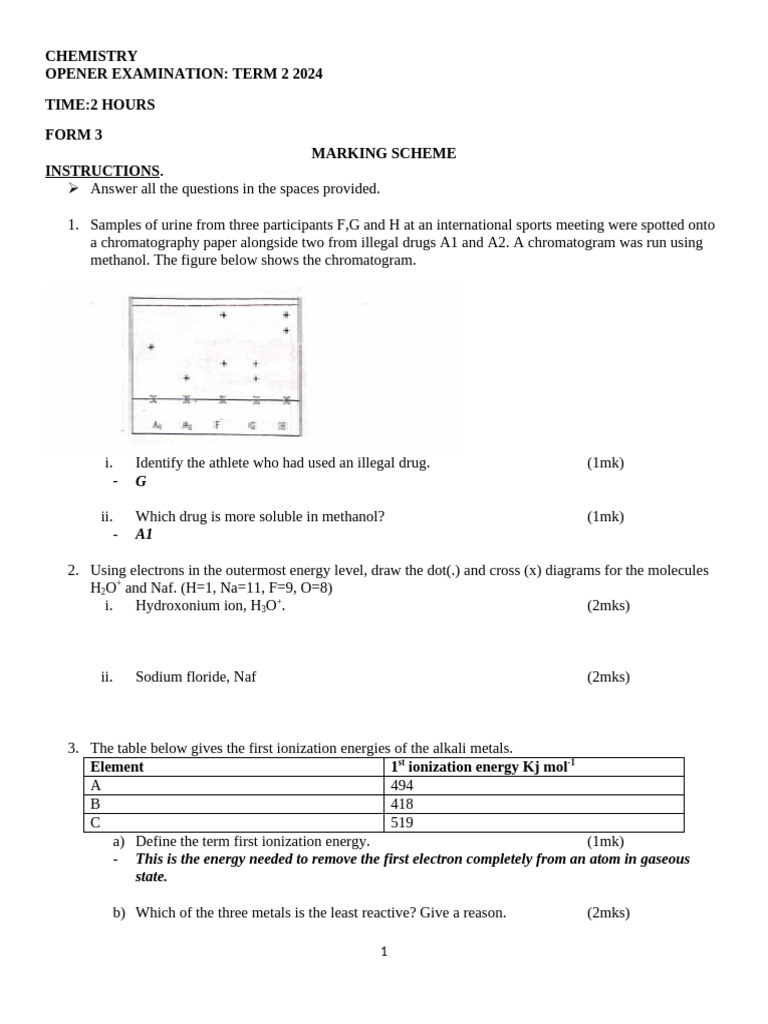 Chemistry f3 Ms | PDF | Mole (Unit) | Chemical Elements