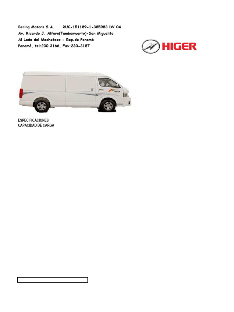 04 Especificaciones Tecnicas - Higer Van Panel KLQ6541C | PDF | Vehículo de motor | Vehículos ...