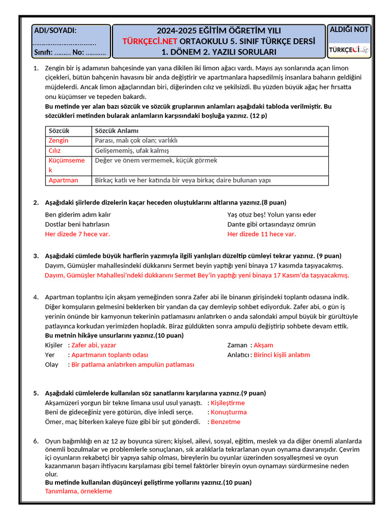 2024-2025-Egitim-Ogretim-Yili-Turkce-Dersi-5.-Sinif-1.-Donem-2.-Acik-Uclu-Sinav-1.-Senaryo-Bilal ...
