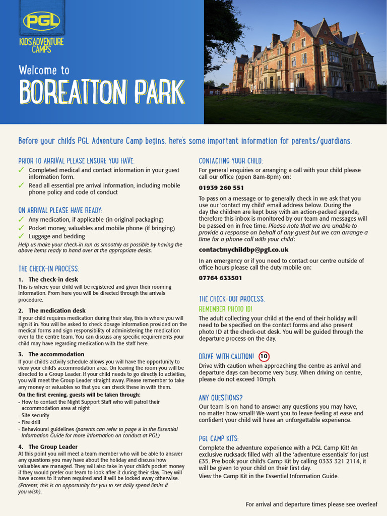 Boreatton Park Centre Information Sheet | PDF | Meal | Lunch