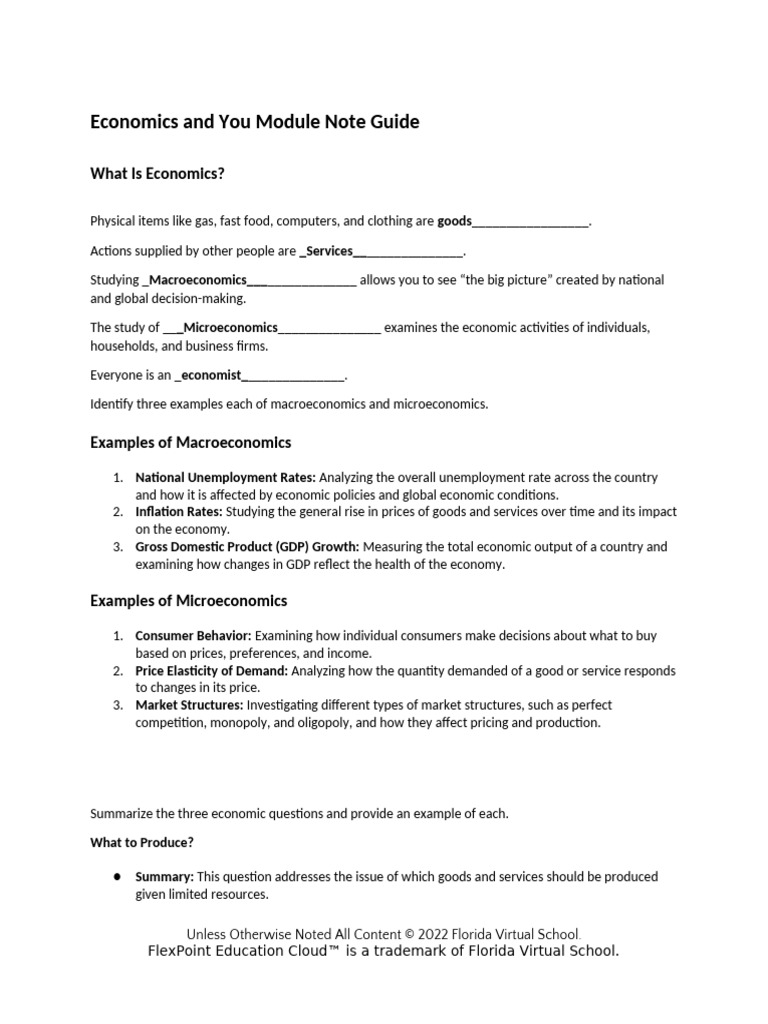 Economics and You Module Note Guide | PDF | Economics | Investing