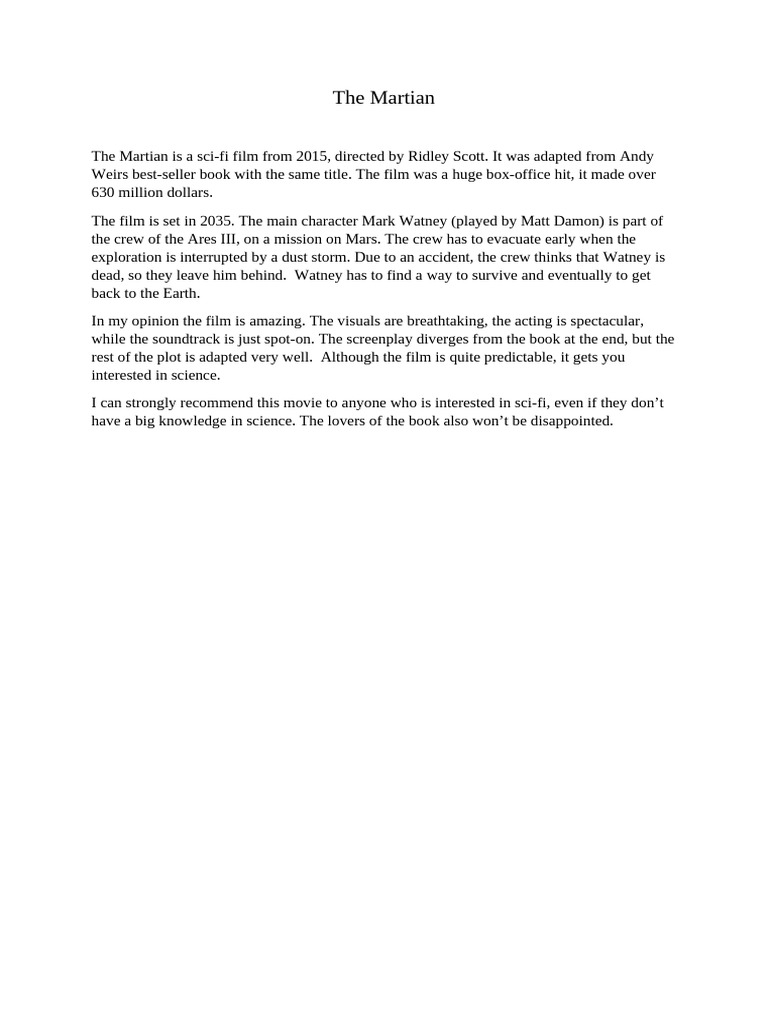 Sci-Fi Fans: Watch The Martian | PDF