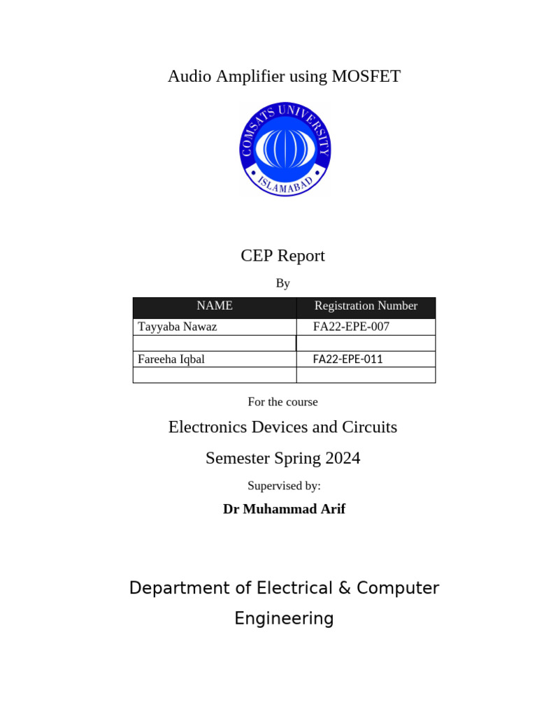Electronics 2 Project Report | PDF | Amplifier | Field Effect Transistor