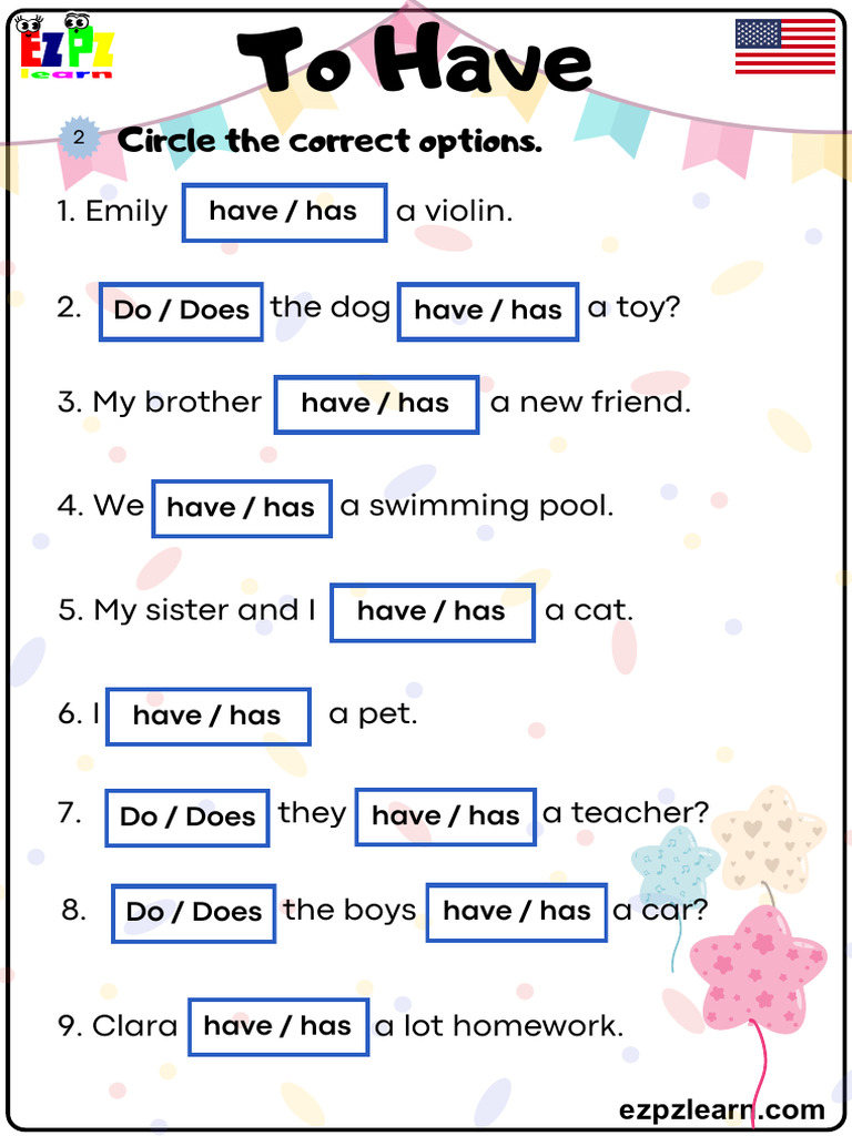 To Have Circle The Correct Options Grammar Worksheet | PDF