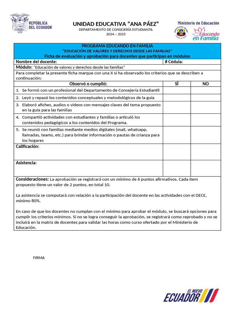 Ficha Evaluación Docentes-Validación | PDF