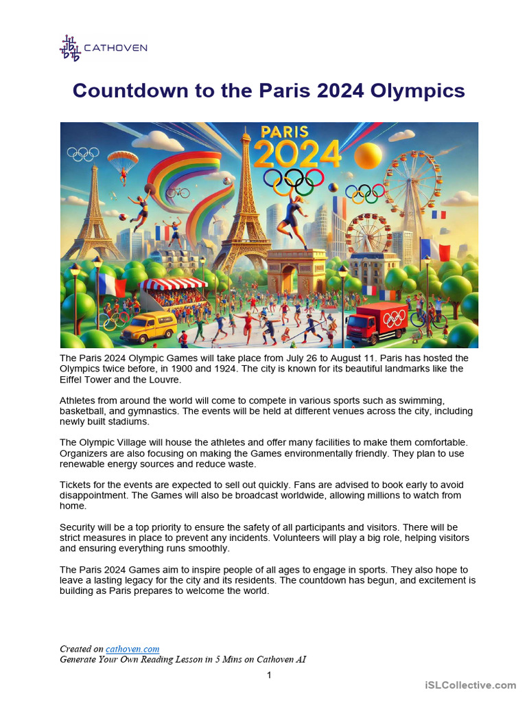 B1 - Reading Lesson - Countdown To The Paris 2024 Olympics | PDF ...