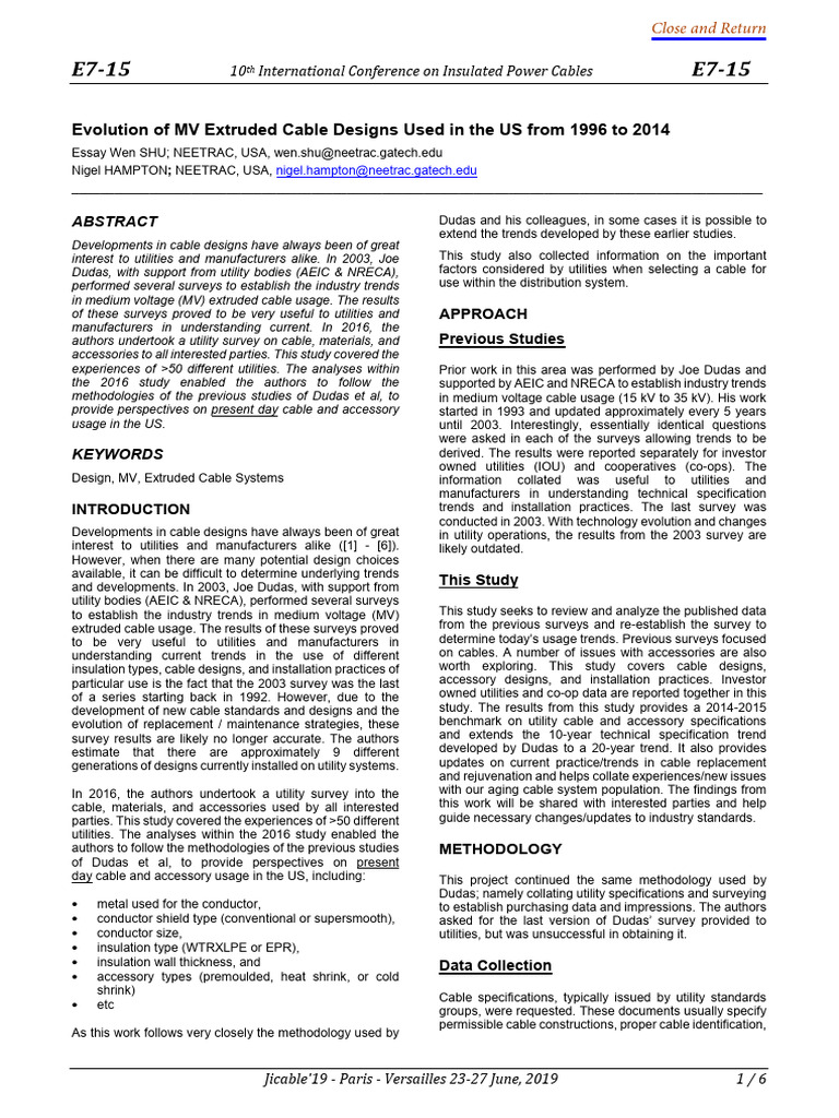 Evolution of MV Extruded Cable Designs Used in The US From 1996 To 2014 ...