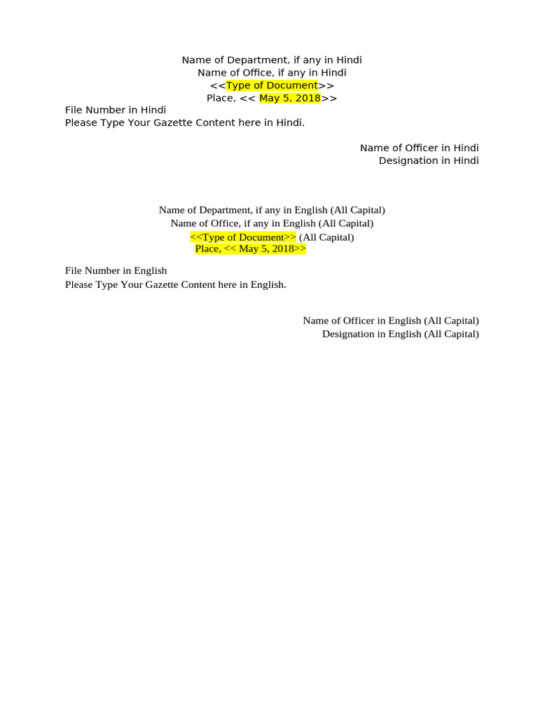 Template For Filling E-Gazette | PDF