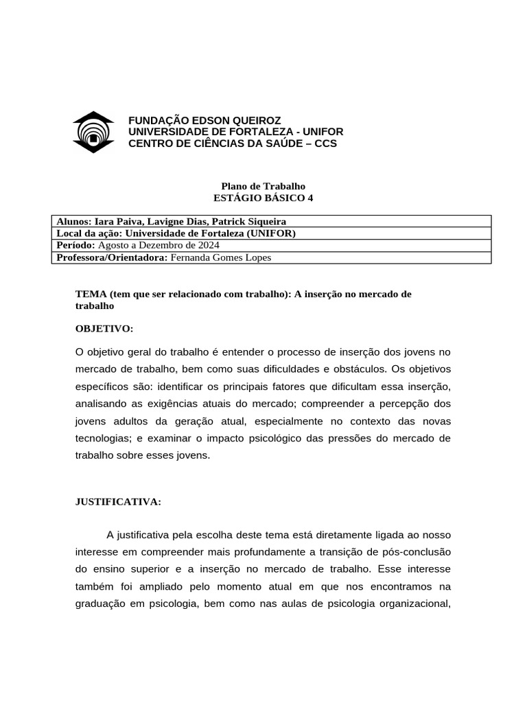 EB4 - Plano de Atividade (Atualizado) | PDF | Psicologia | Mercado (economia)