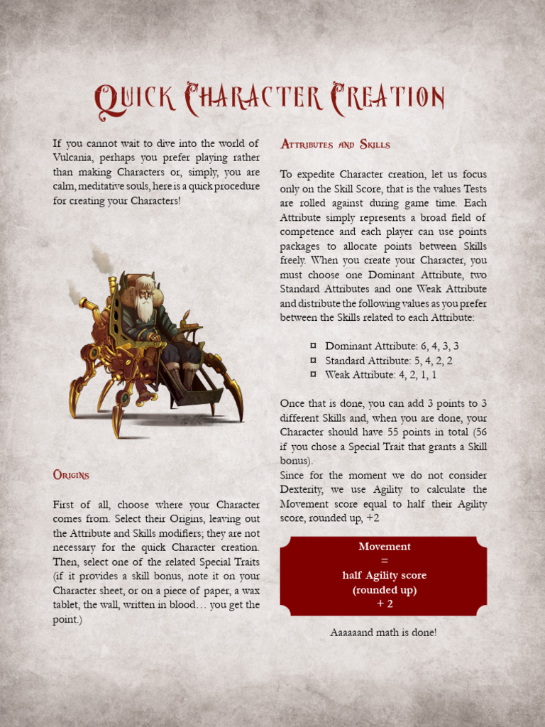 0011 - Vulcania Quick Chargen | PDF | Role Playing | Tabletop Games