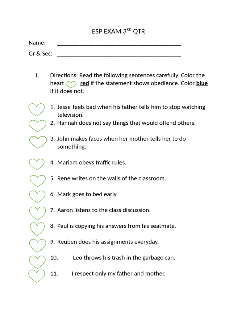 ESP EXAM 3RD QTR | PDF