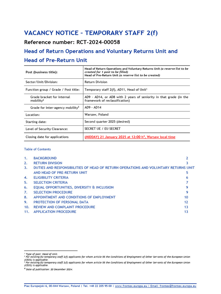 Vacancy Notice - HoU - RVR and HoU - PRE RCT-2024-00058 | PDF ...