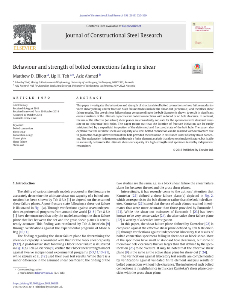 Block Shear Failure in Bolted Connections | PDF | Strength Of Materials ...