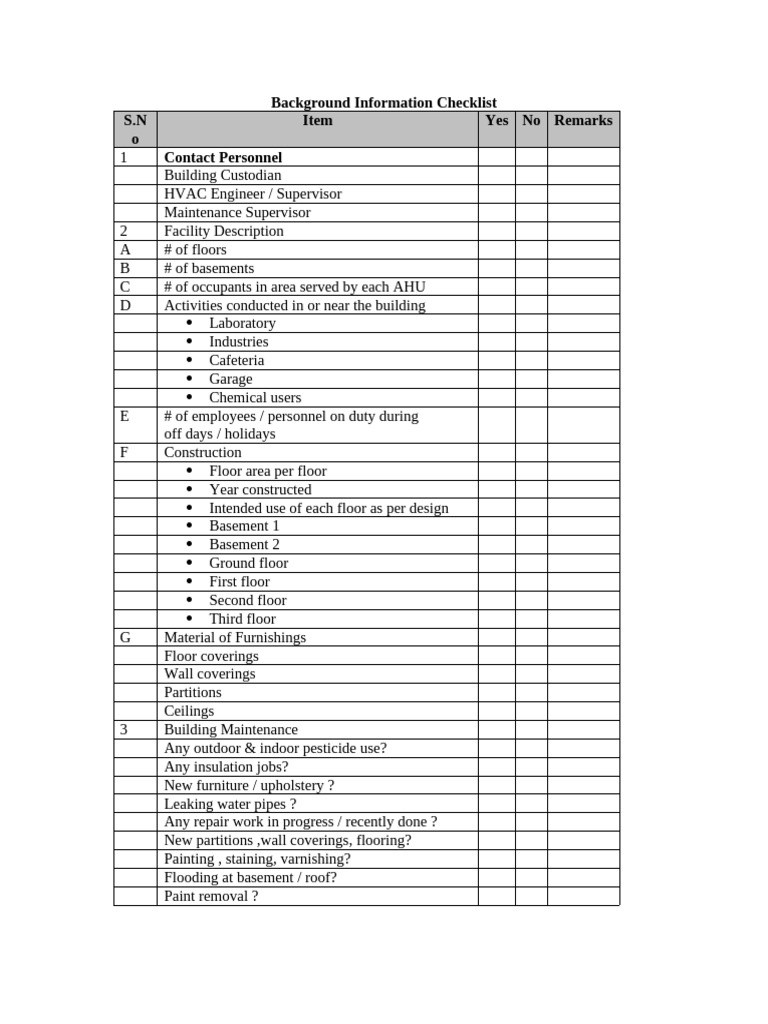 Background Information Checklist | PDF
