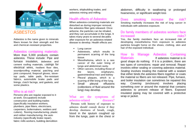 Asbestos Flyer | PDF | Asbestos | Medical Specialties