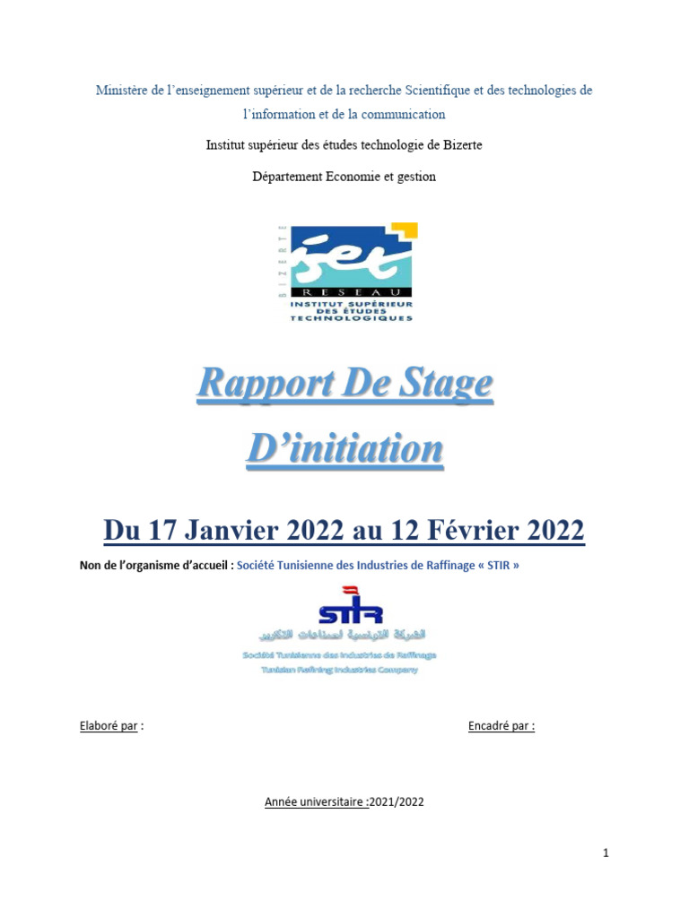 Rapport de stage à la STIR Bizerte | PDF | Pétrole